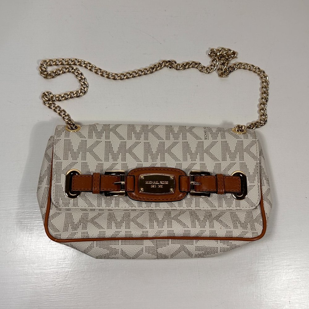 Michael Kors Hamilton Small Flap White Leather Signat… - Gem